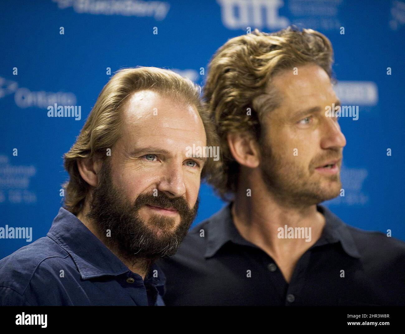 Actor-director Ralph Fiennes, left and actor Gerard Butler promote ...