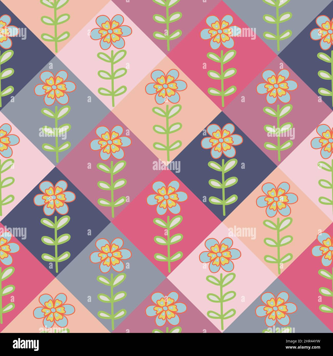 Retro Scandinavian flowers seamless pattern. Creative scandinavian kids ...