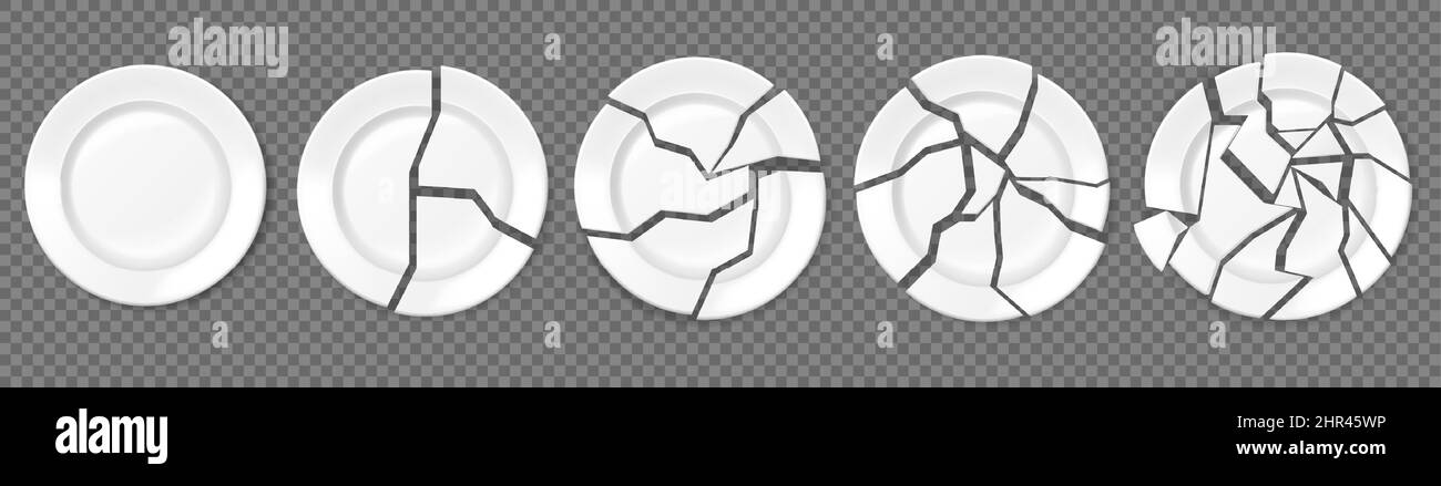 Broken plates, shattered food plate, cracked porcelain dishes ...