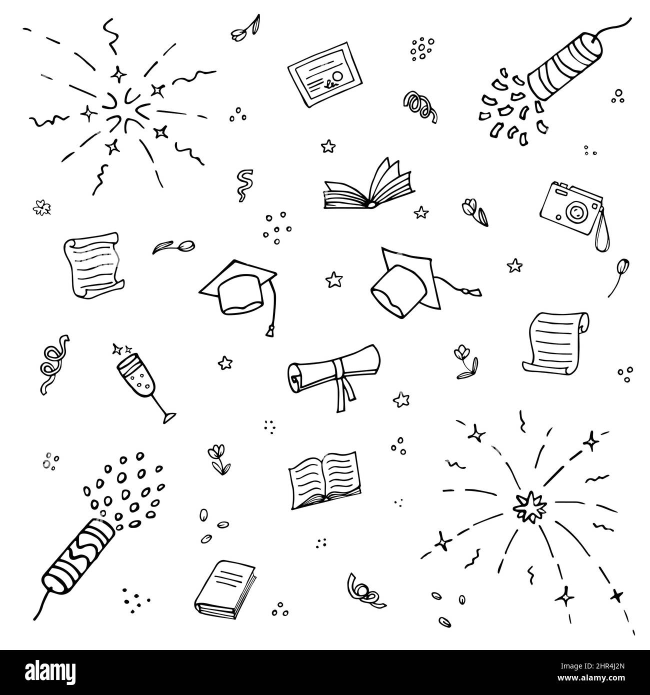 Vector graduation party symbols. Graduation items doodle. Black ...