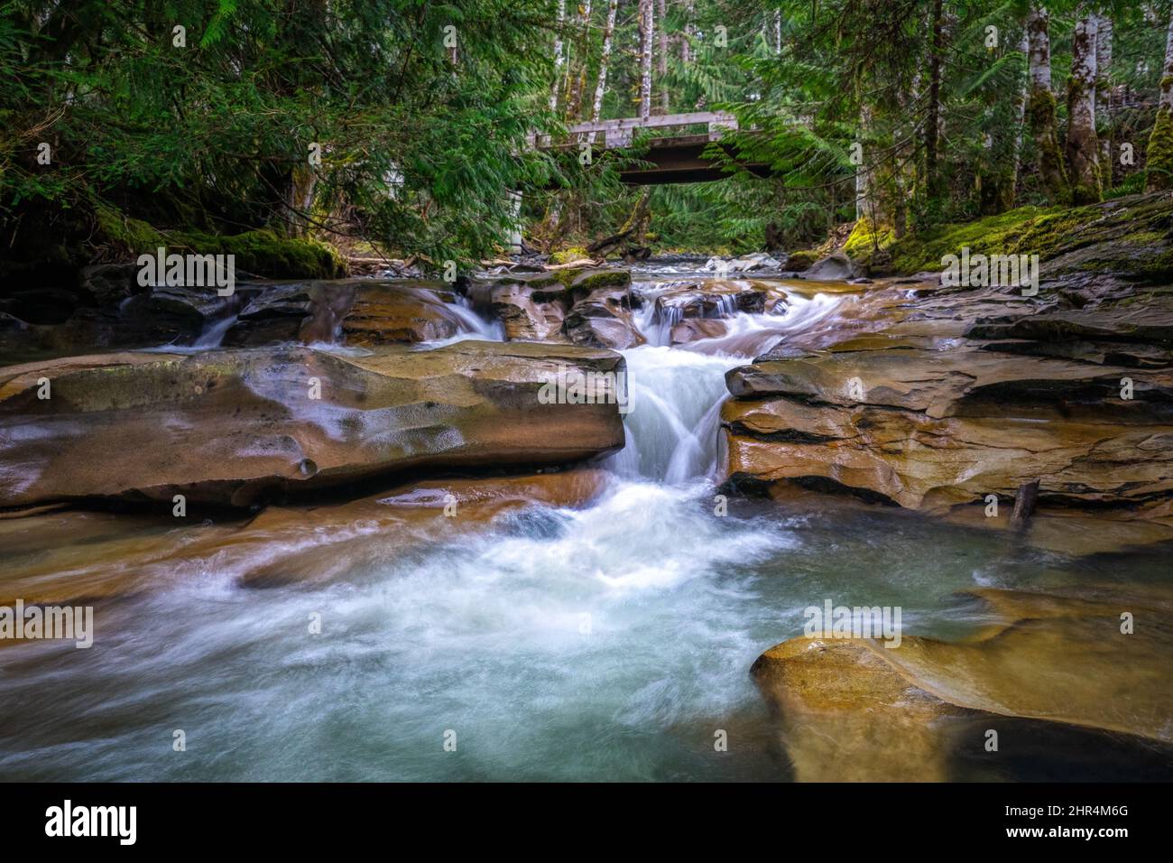 Small waterfall at the china bowls in Cumberland, BC, Canada Stock ...