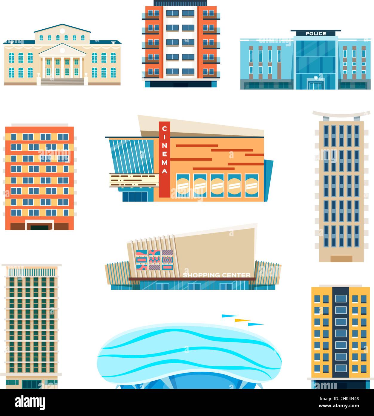 Flat city building, modern apartment buildings, residential houses ...