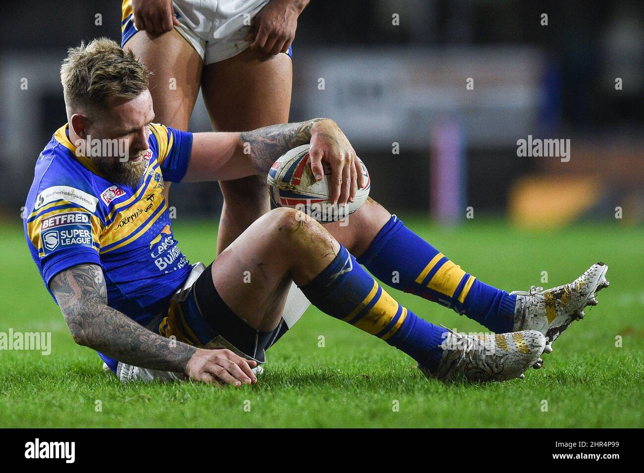 Leeds, England - 24 February 2022 - Injured Blake Austin (6) of Leeds ...