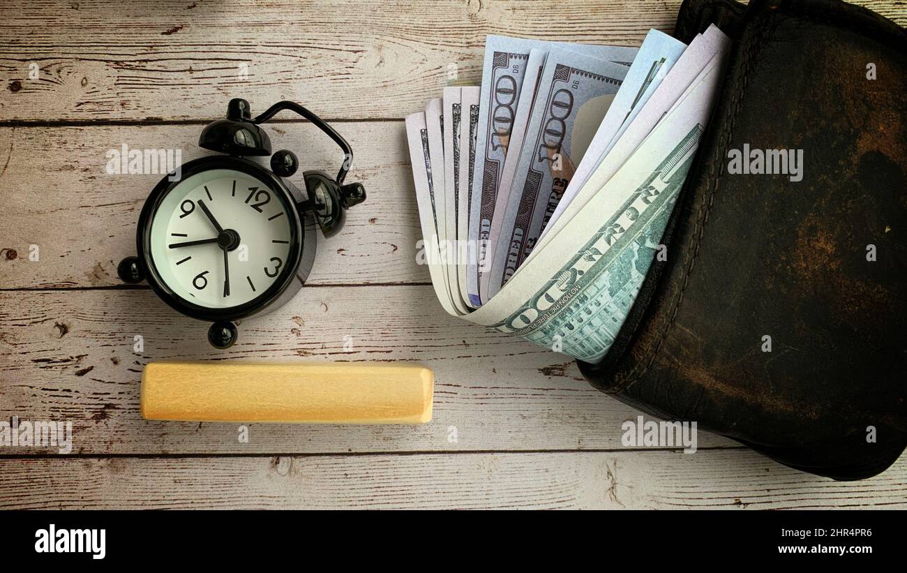 Top view of old wallet with US bank note. Copy space concept Stock ...