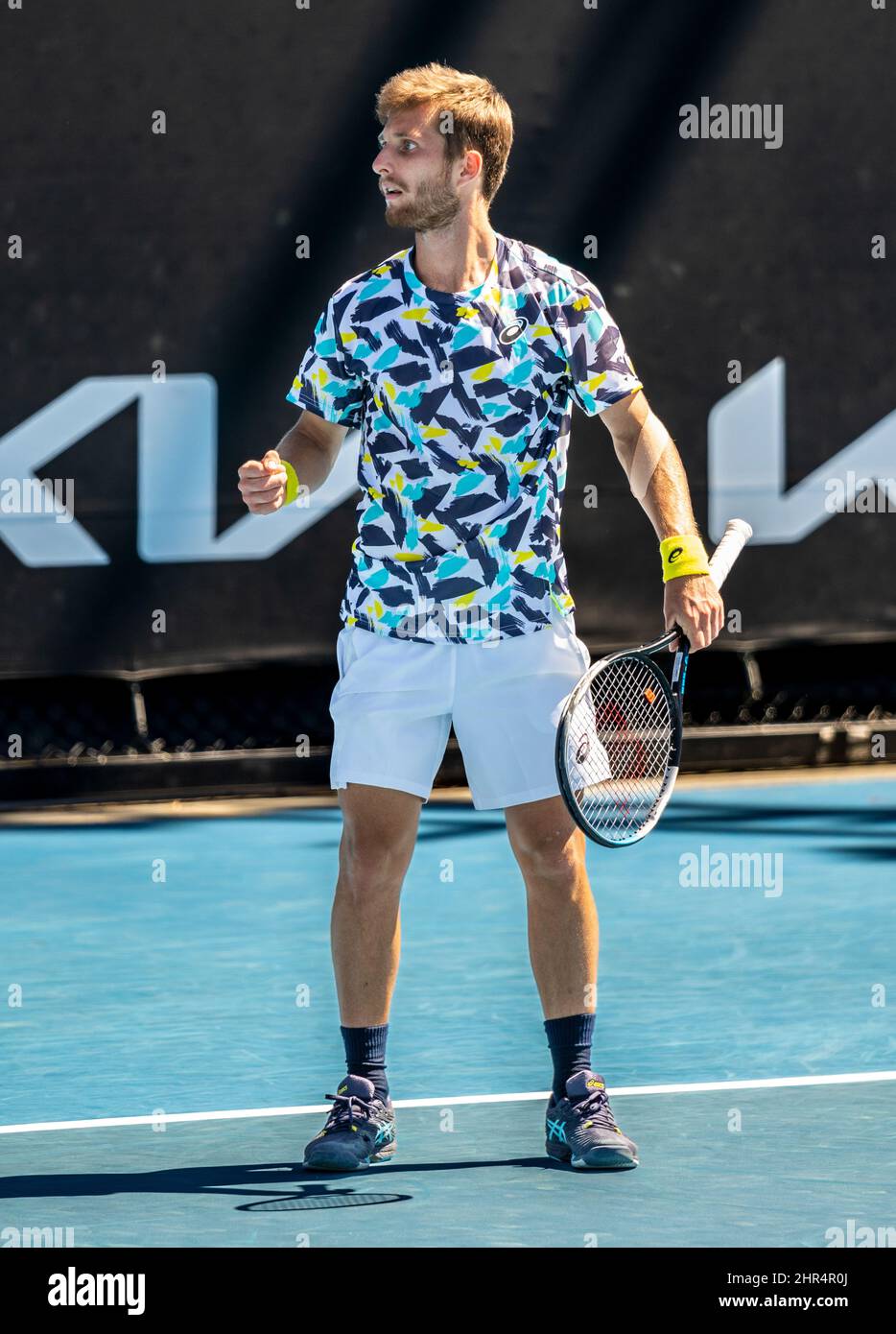 Courentin Moutet fist pump after winning a tough point at the ...