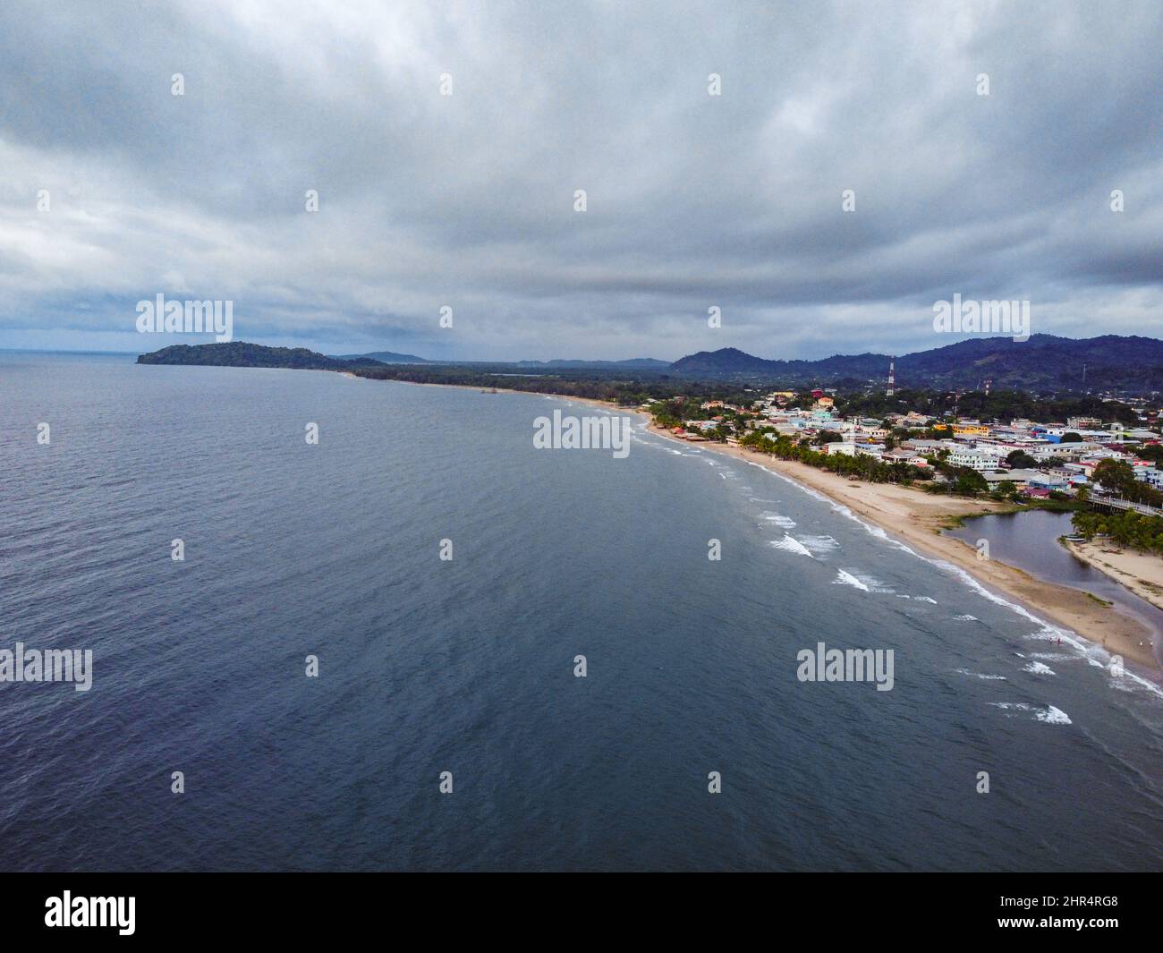 Coastal view of the town and the Caribbean Sea in Tela, Honduras Stock ...