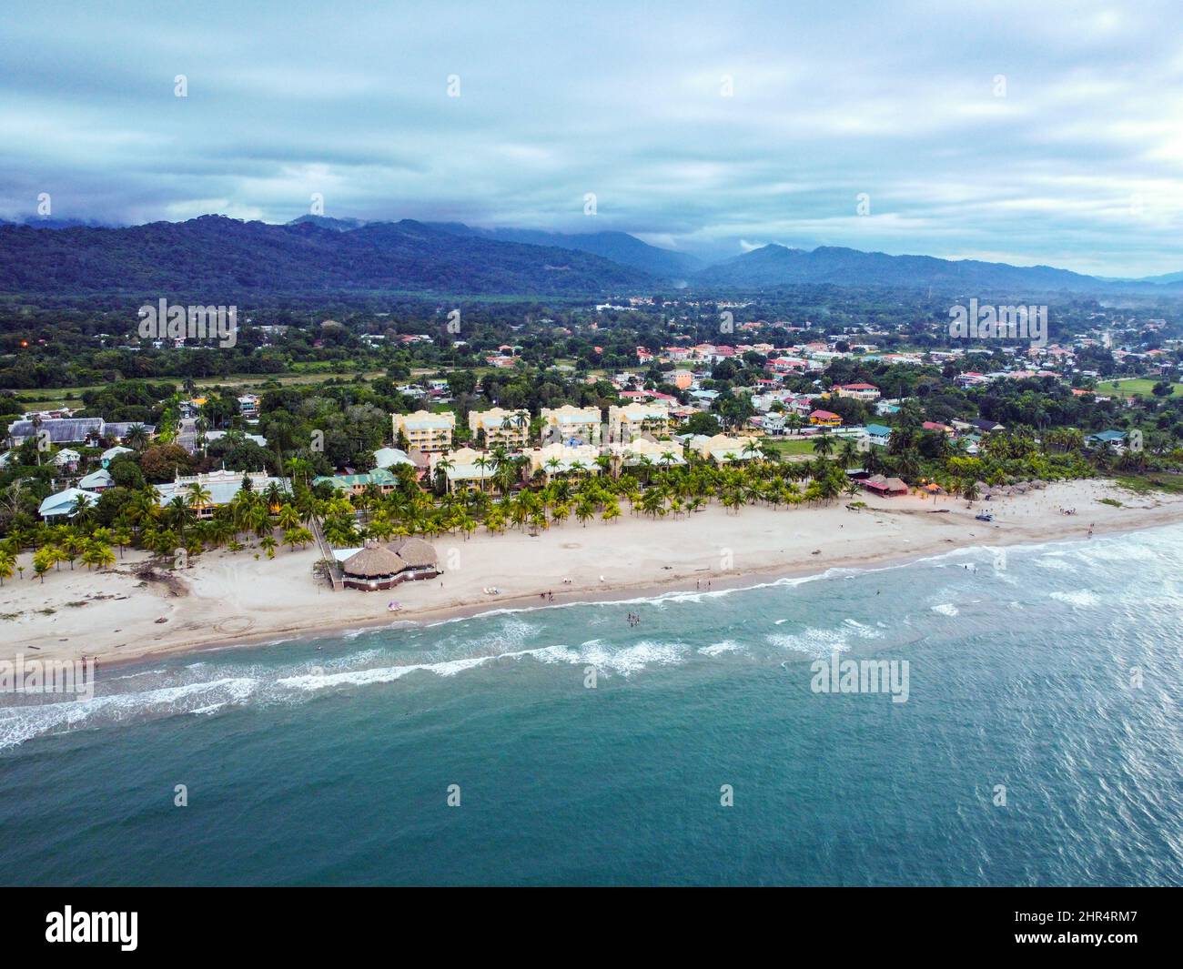 Coastal view of the town and the Caribbean Sea in Tela, Honduras Stock ...
