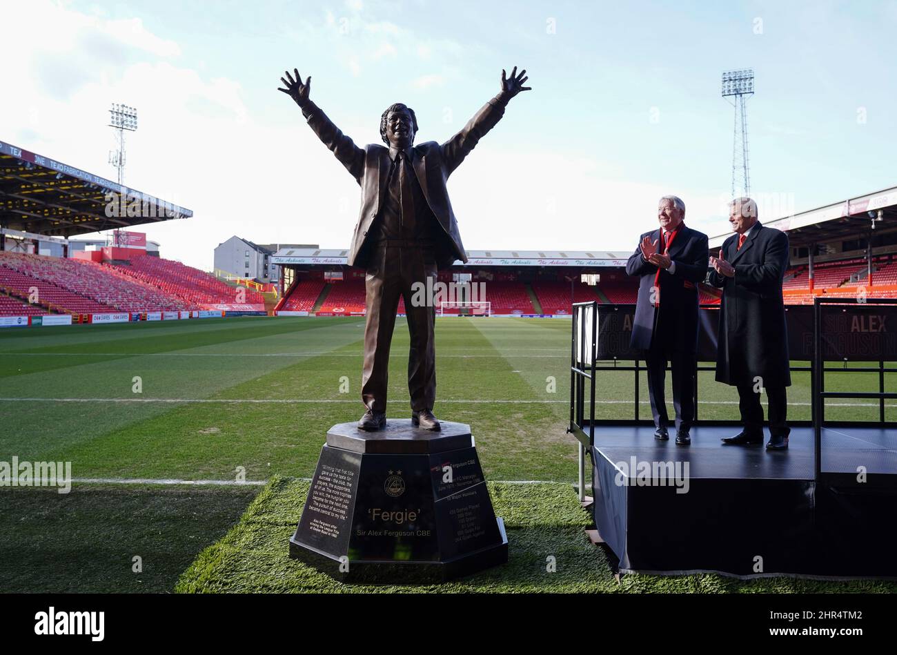 Sir Alex Ferguson alongside Aberdeen chairman Dave Cormack during the ...