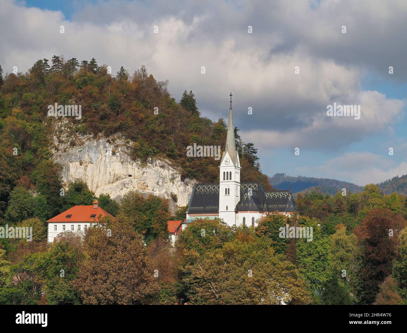 Pilgrimage church of the Assumption of Mary and Bled castle on Bled ...