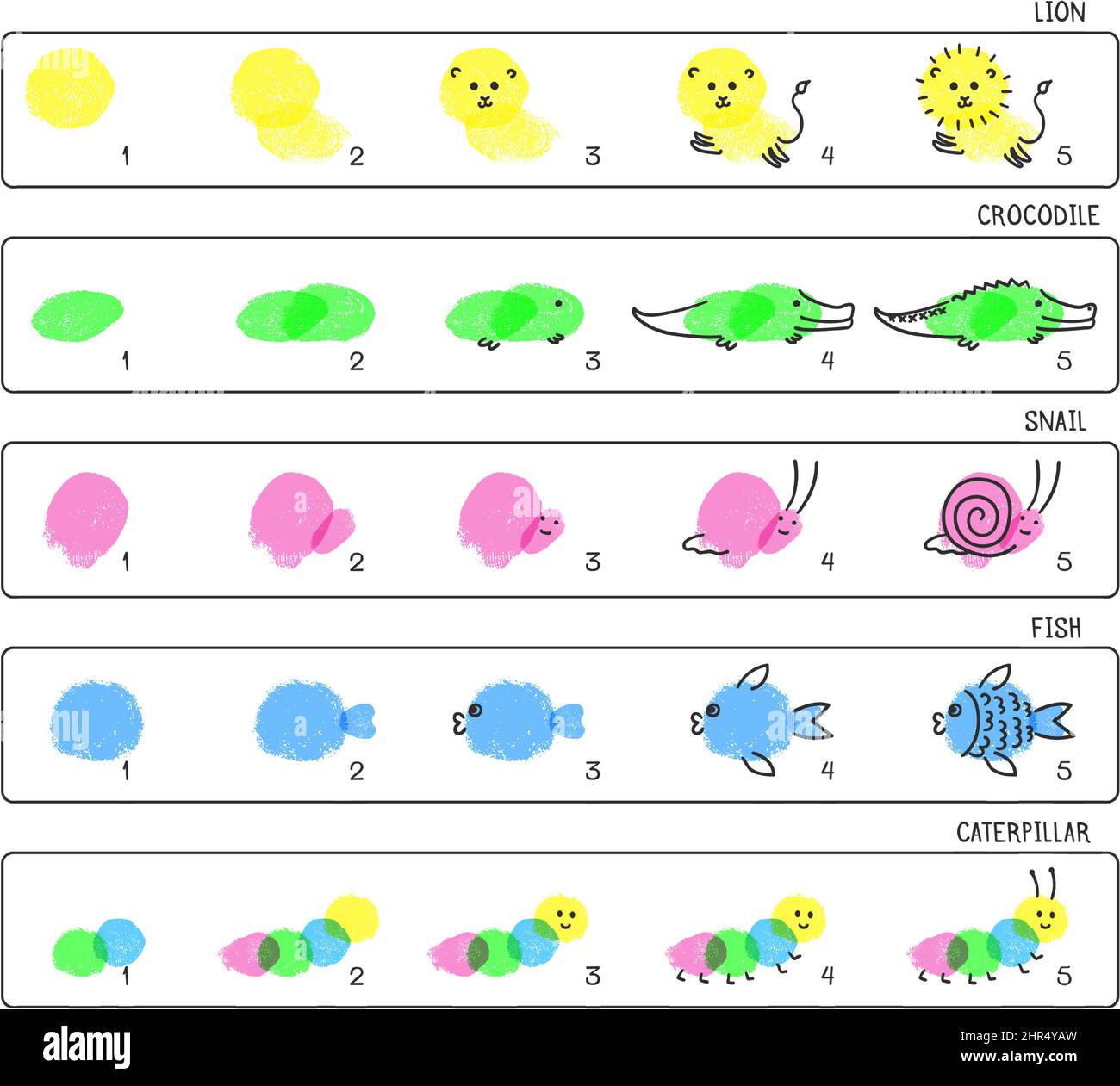 Fingerprint animals step by step, children finger paint art game ...