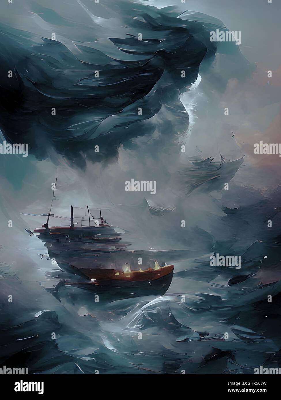 Abstract, digital drawing of ships in the wavy ocean Stock Photo - Alamy