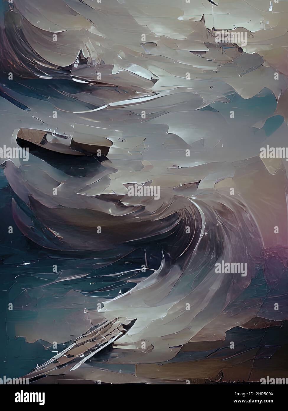 Graphic illustration of small boats in the stormy ocean during the ...
