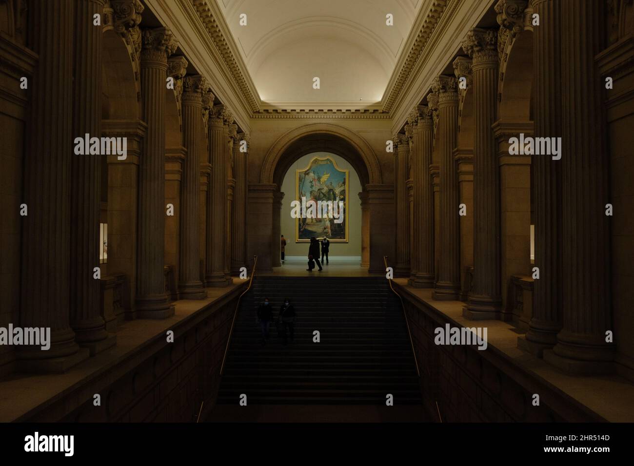 Large staircase leading to the exhibition in the MET museum of USA ...