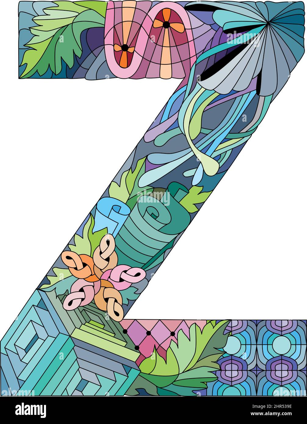 Zentangle stylized alphabet - letter Z. Vector illustration. Ethnic ...