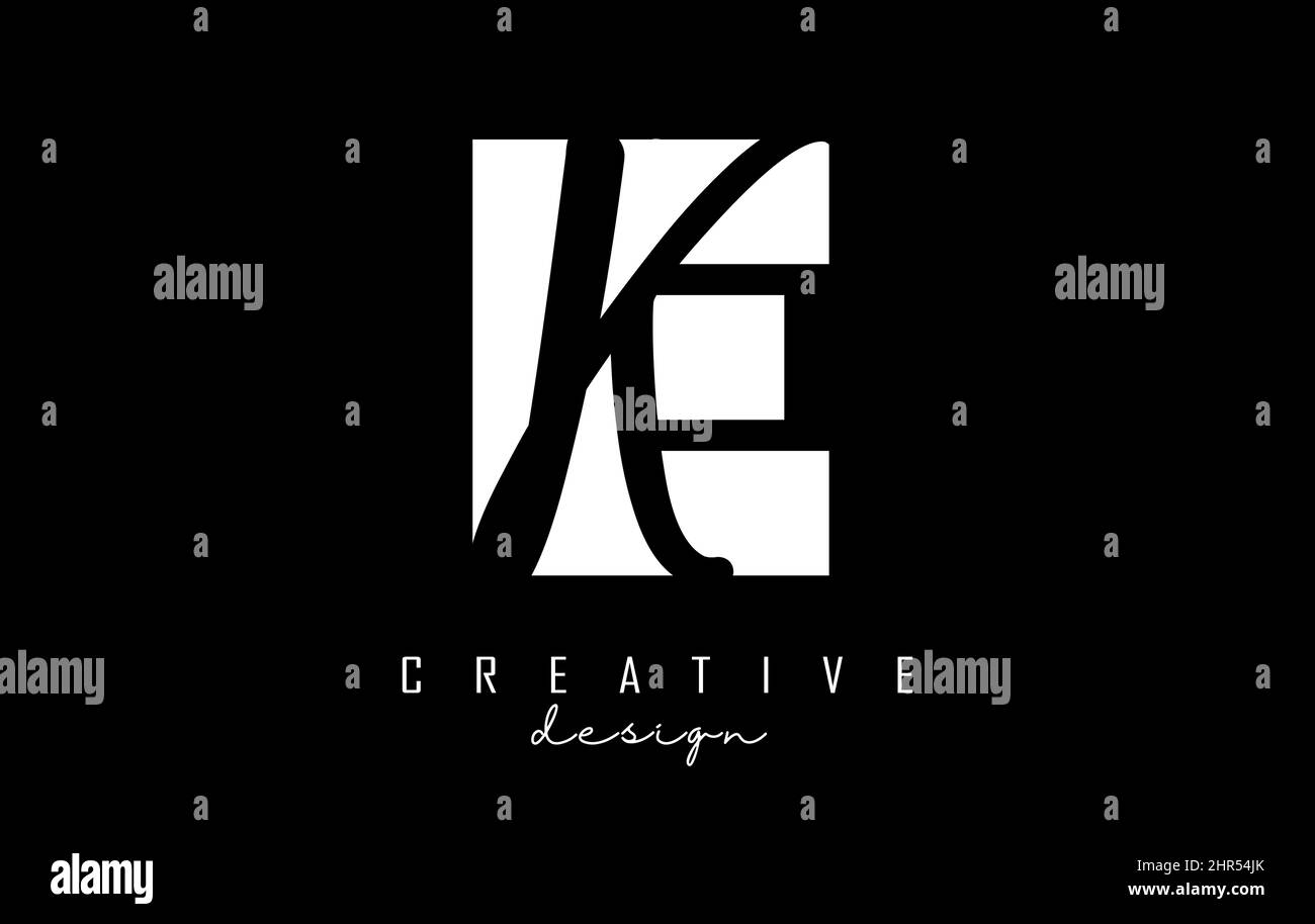 Black and white EK Letters logo with negative space. Letters E and K ...