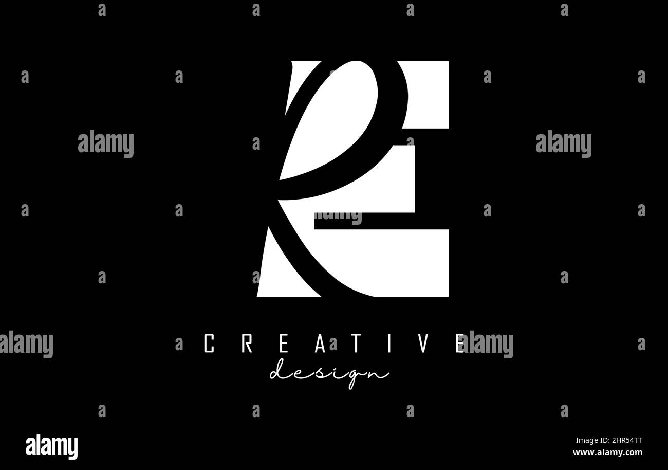 Black and white ER Letters logo with negative space. Letters E and R ...