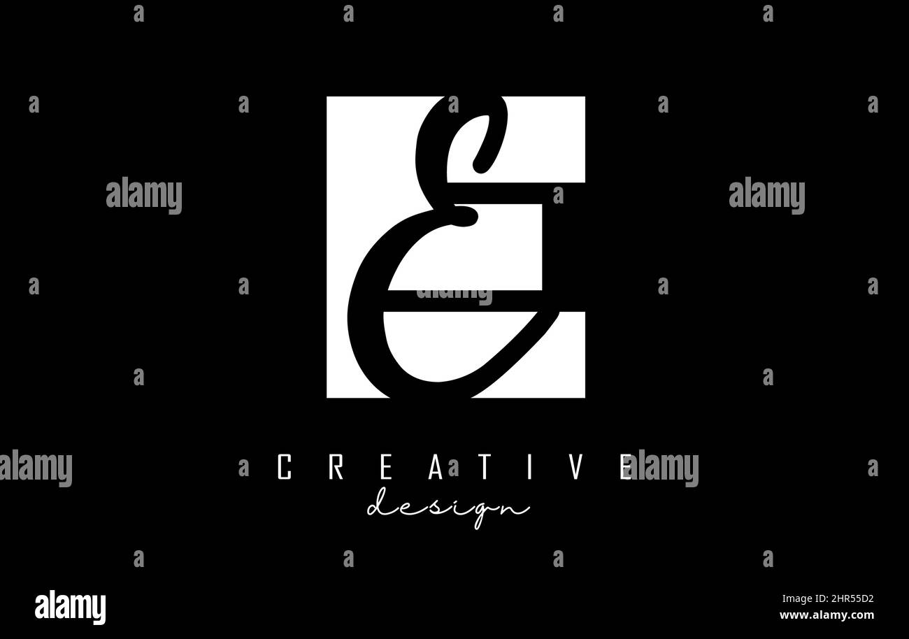 Black and white EE Letters logo with negative space. Letters E and E ...
