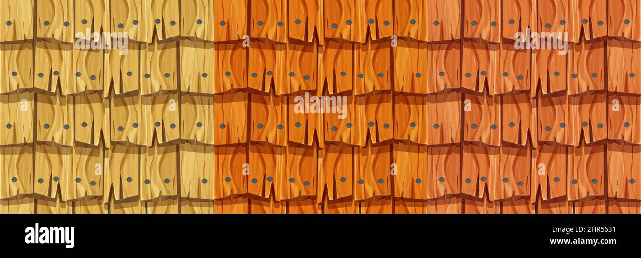 Set old wooden roof, shingles cover from planks with nails, ui game ...