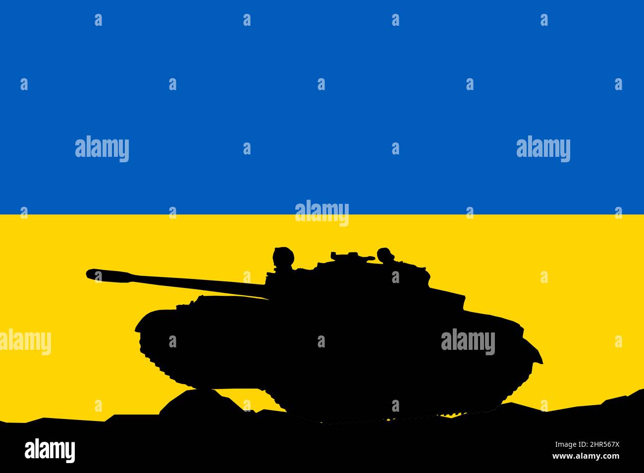 Military conflict between Russia and Ukraine. Ukrainian flag and ...