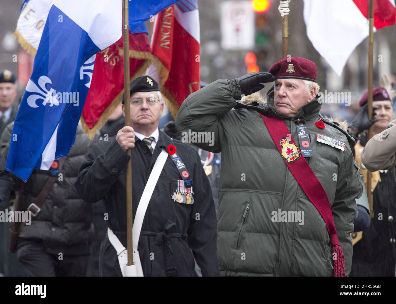 Canadian Army veterans march during Remembrance Day celebrations Sunday ...