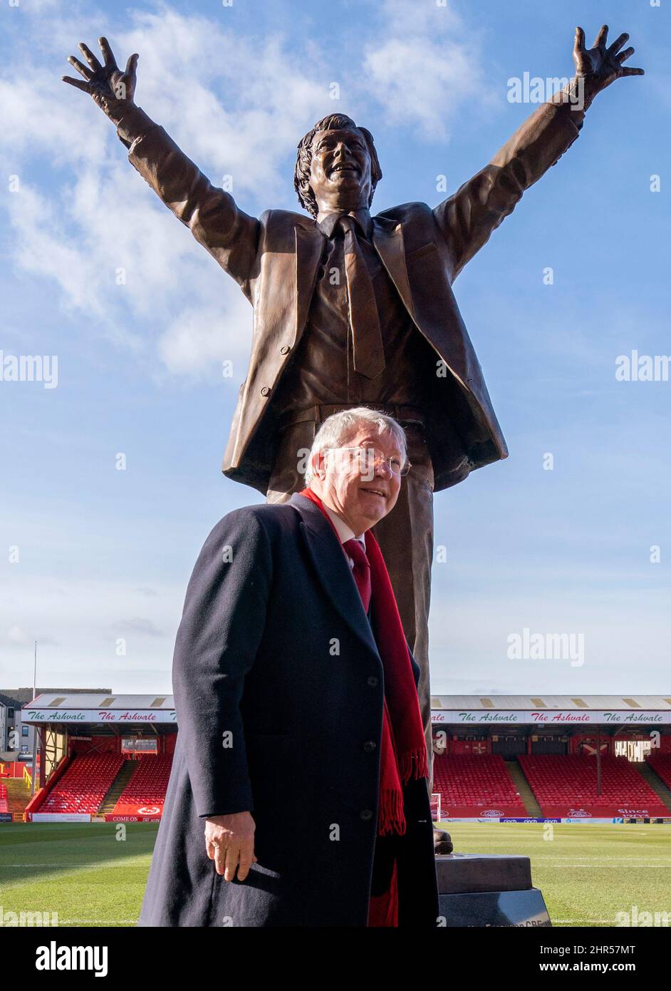 Sir Alex Ferguson during the unveiling of his statue, designed by ...