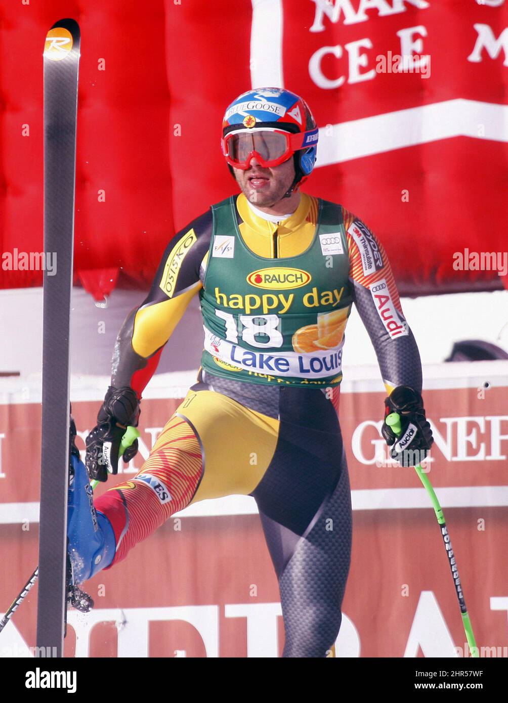Canada's Jan Hudec reacts in the finish area following his run in at ...