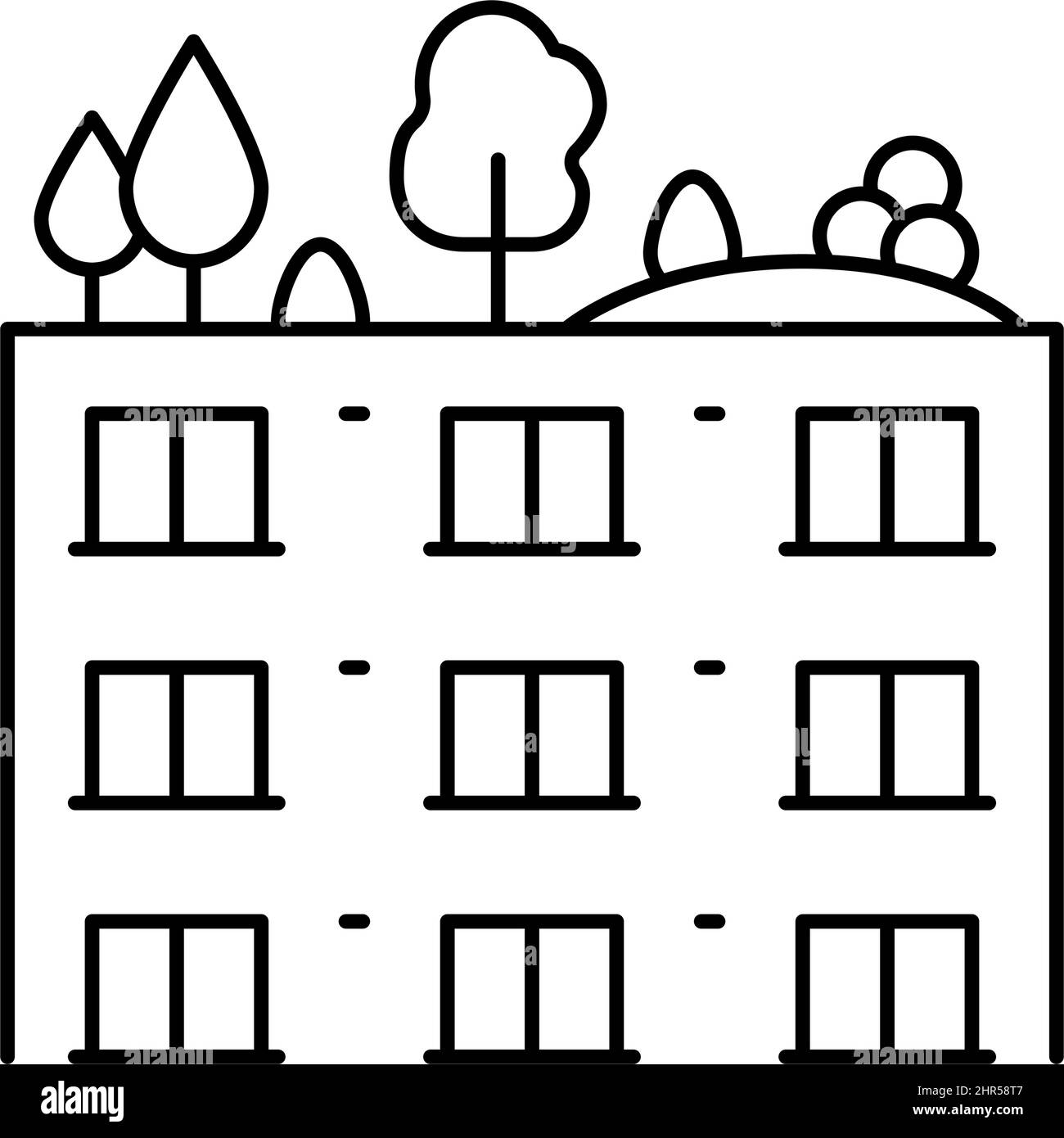 trees and bushes on building roof line icon vector illustration Stock ...