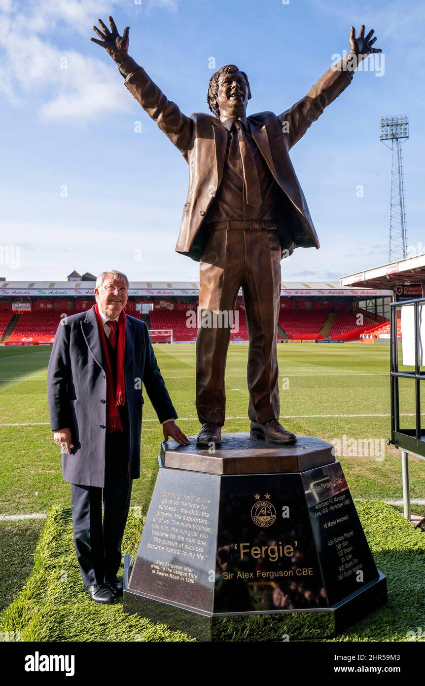 Sir Alex Ferguson during the unveiling of his statue, designed by ...