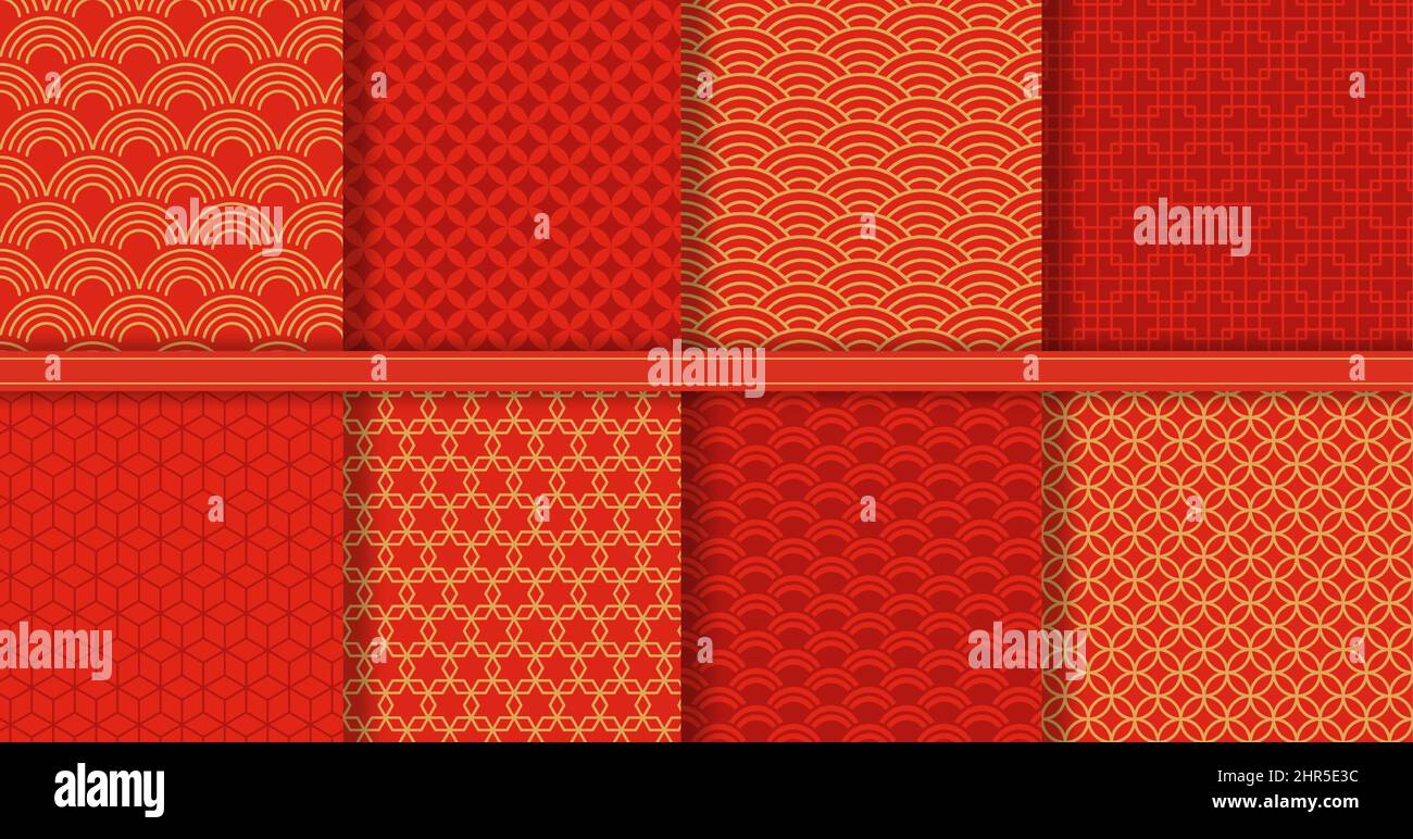 Traditional chinese seamless pattern, golden asian background. Red and ...
