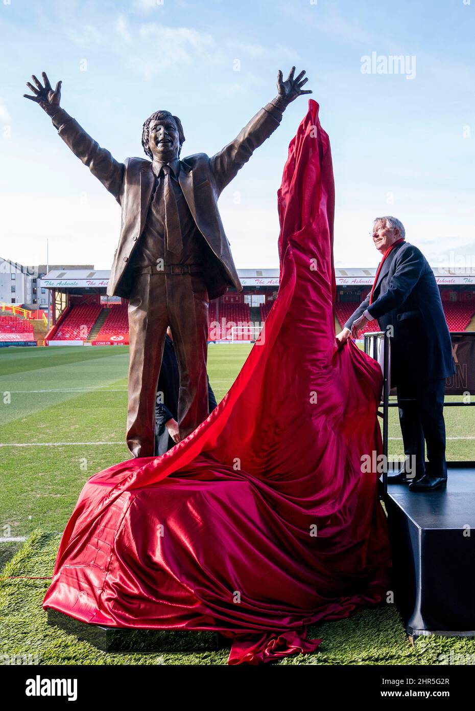 Sir Alex Ferguson during the unveiling of his statue, designed by ...
