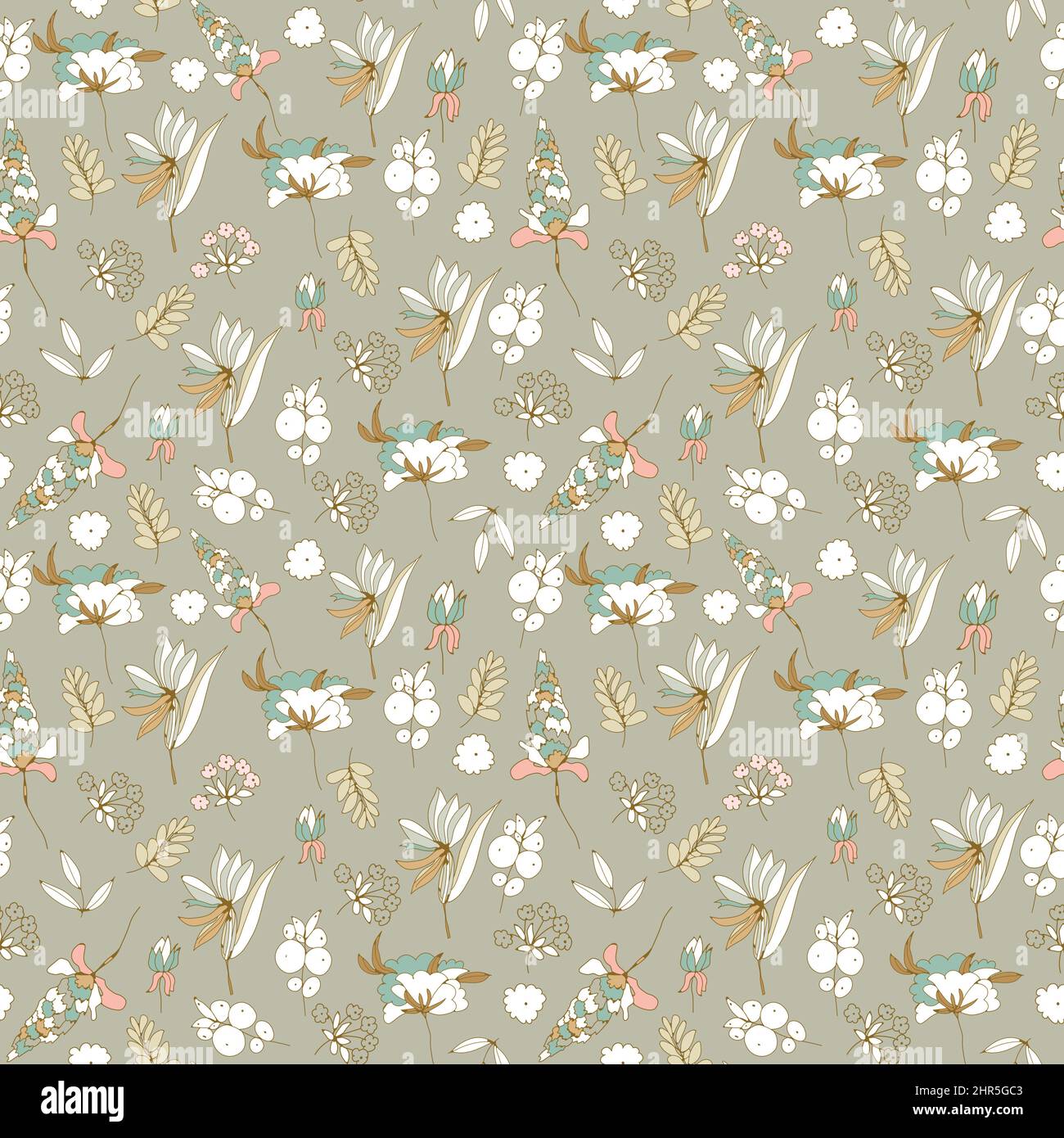 Vector seamless pattern in a hand-drawn style. Linear drawing, pastel ...