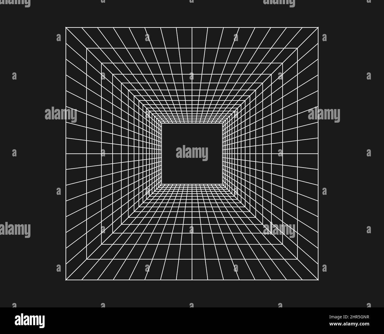 Cyber grid, retro punk perspective rectangular tunnel. Grid tunnel ...