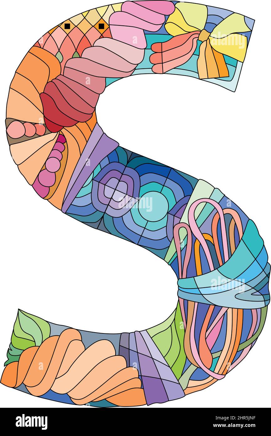 Zentangle stylized alphabet - letter S. Vector illustration. Ethnic ...
