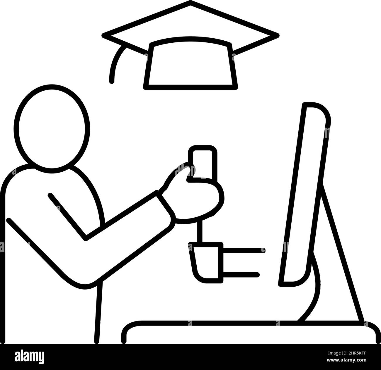 education flight simulator on computer line icon vector illustration ...
