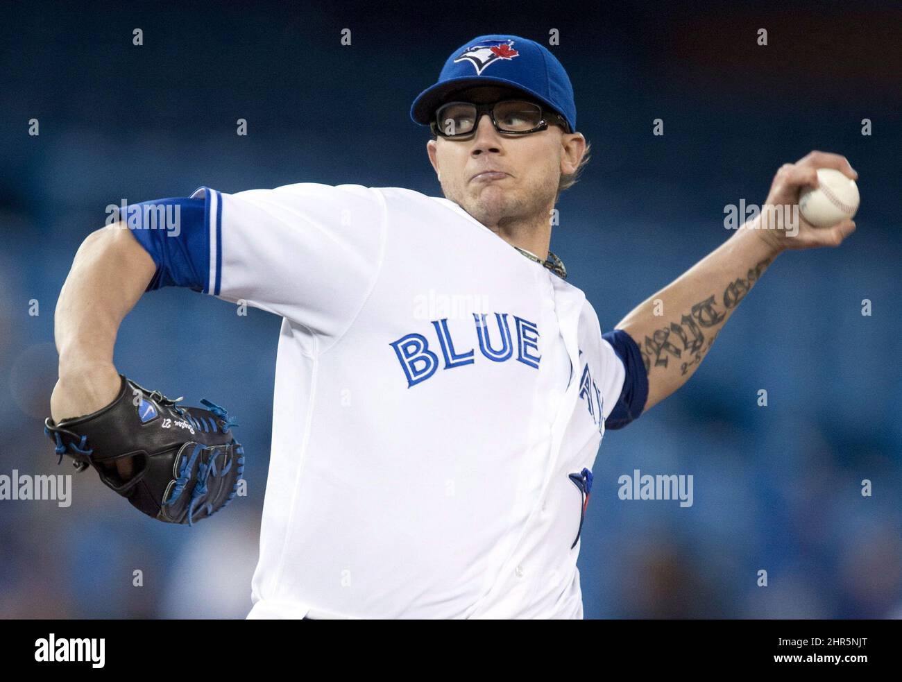 Toronto Blue Jays Brett Cecil pitches during 7th inning inter-league ...