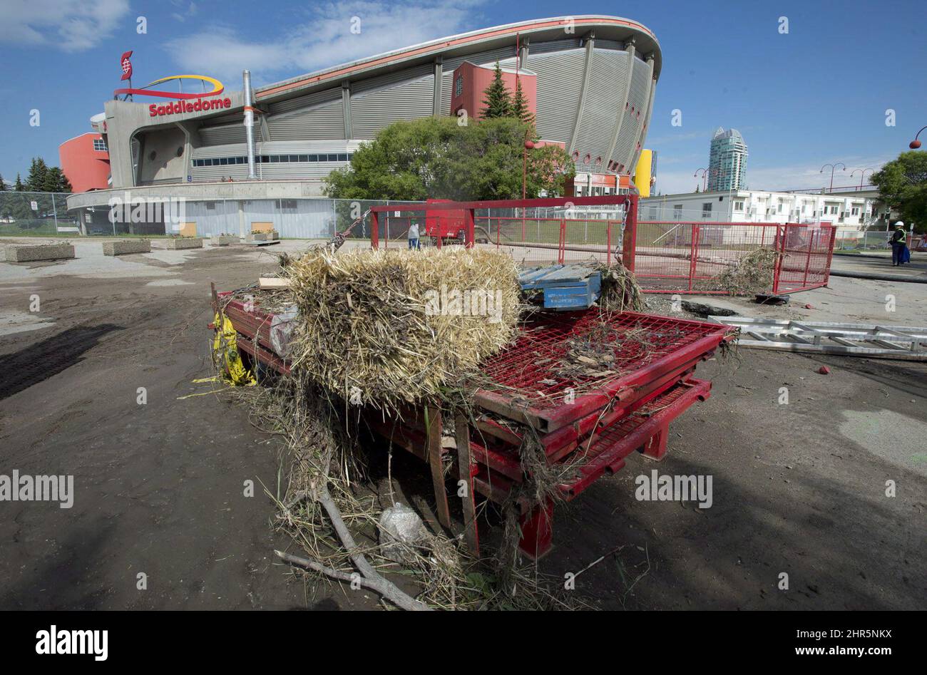 Flood debris is shown outside the Saddledome, home of the NHL's Calgary ...
