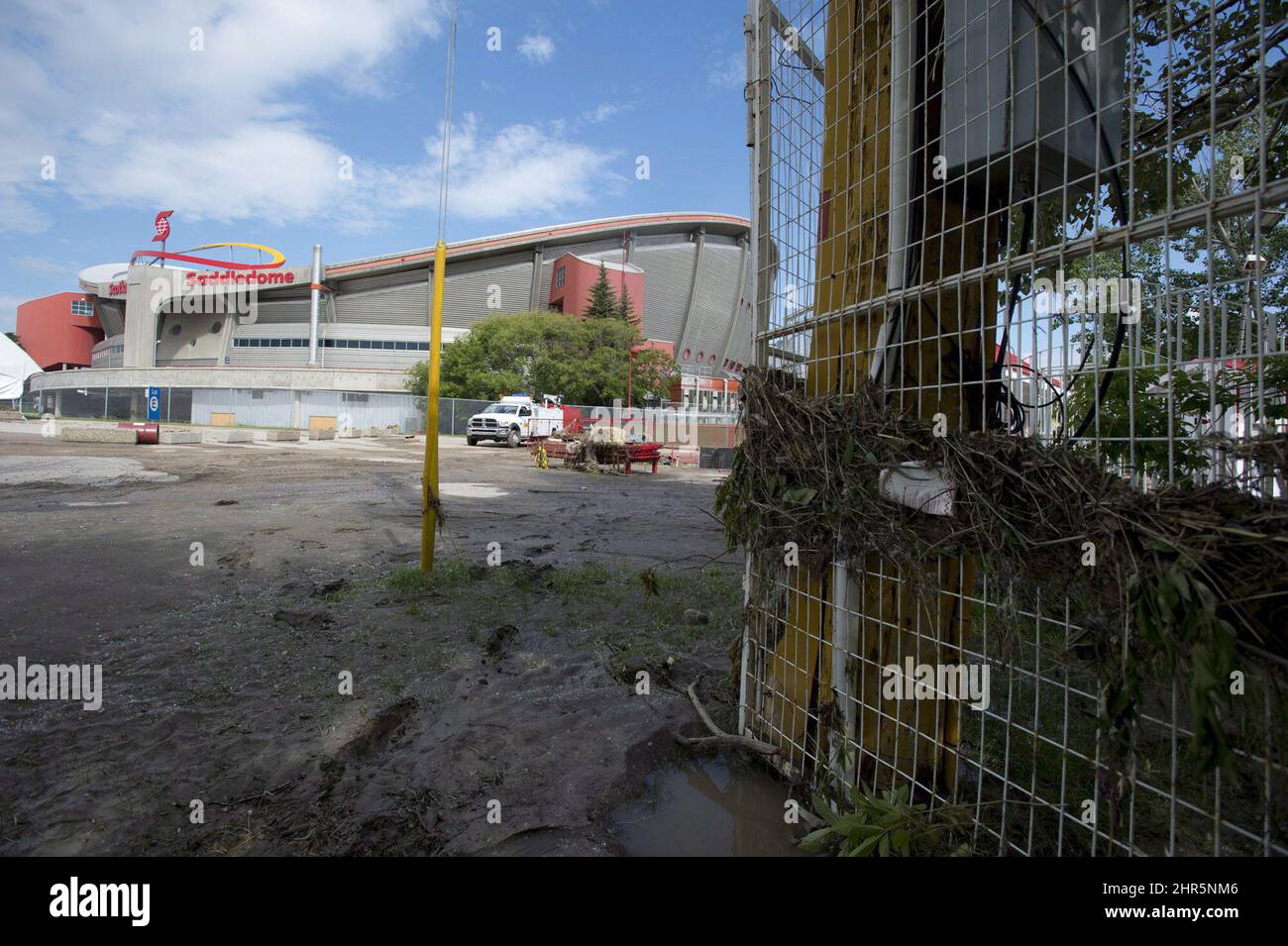 Flood debris is shown outside the Saddledome, home of the NHL's Calgary ...