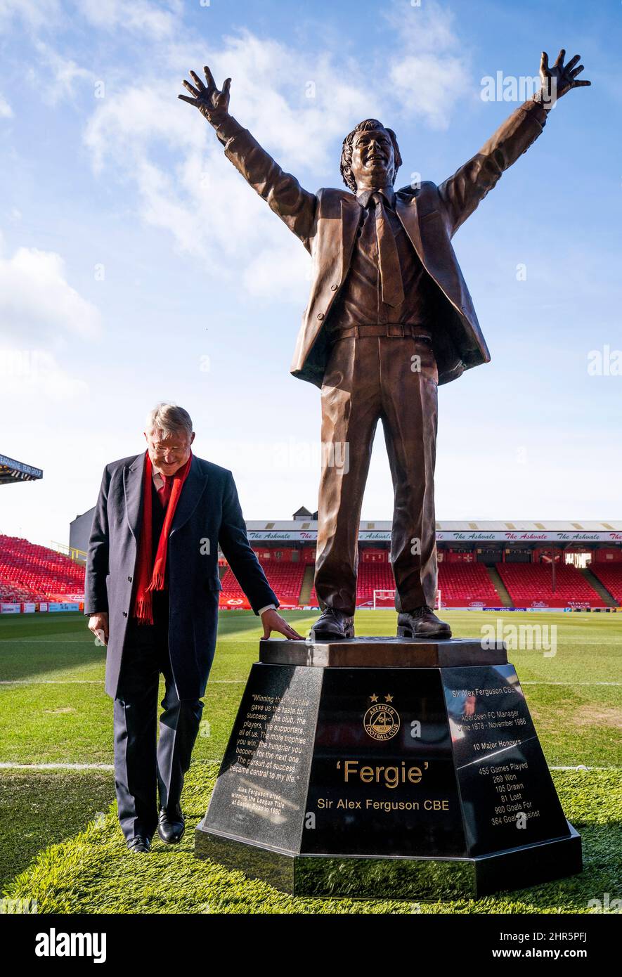 Sir Alex Ferguson during the unveiling of his statue, designed by ...