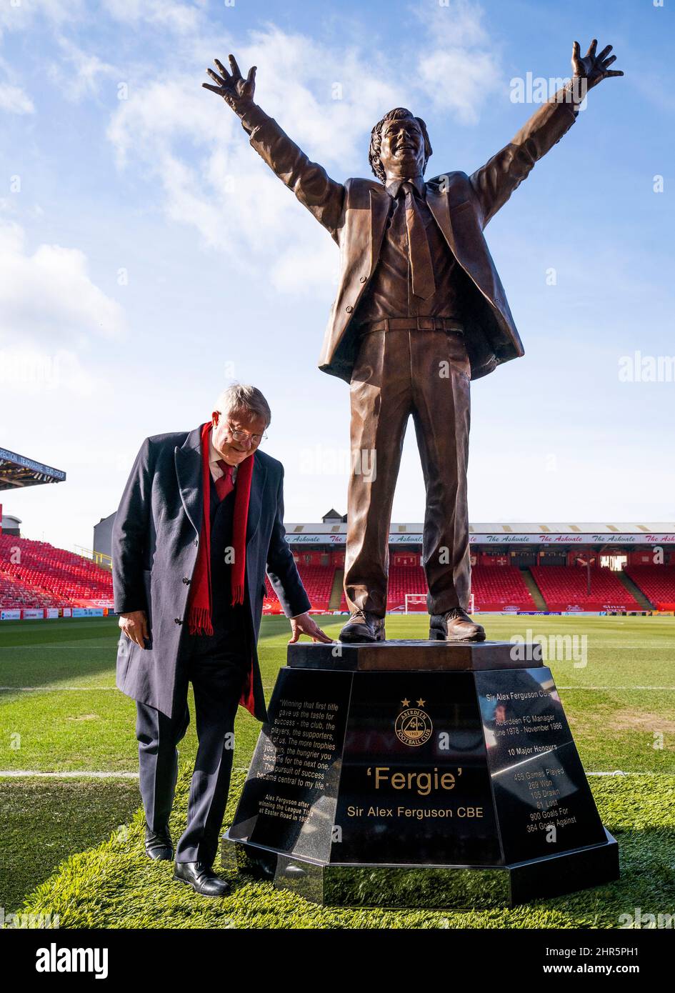 Sir Alex Ferguson during the unveiling of his statue, designed by ...