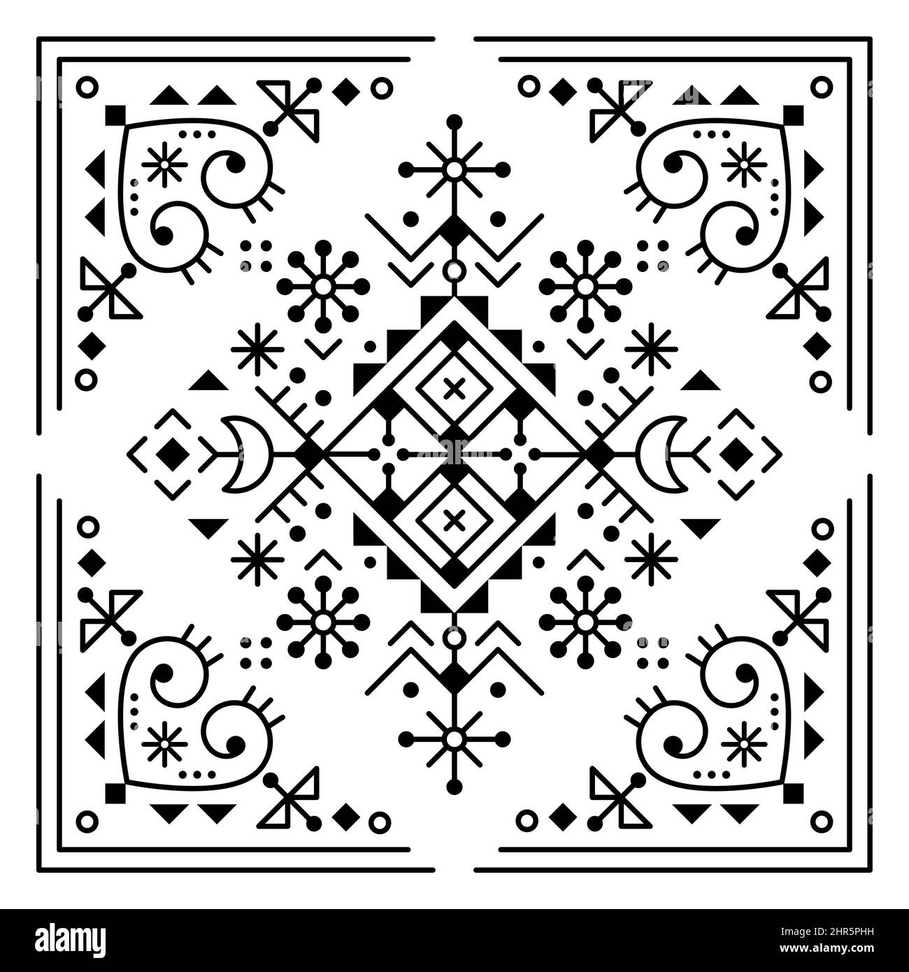 Icelandic rune folk art style tribal line art vector greeting card or ...