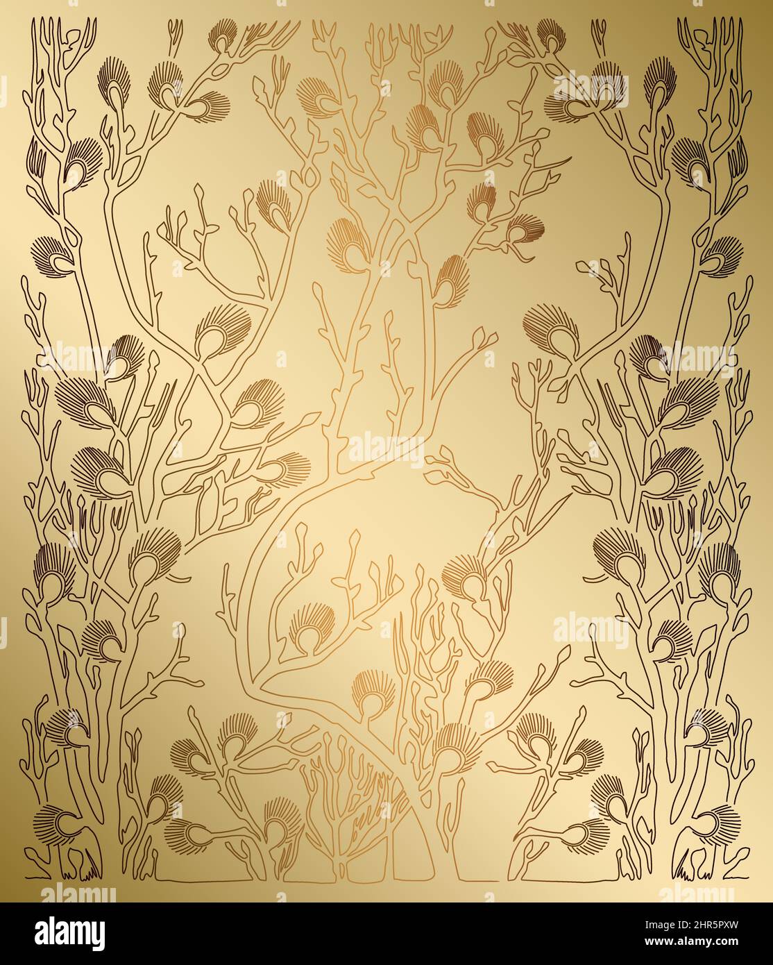 light gold vector background with spring branches and gradient Stock ...