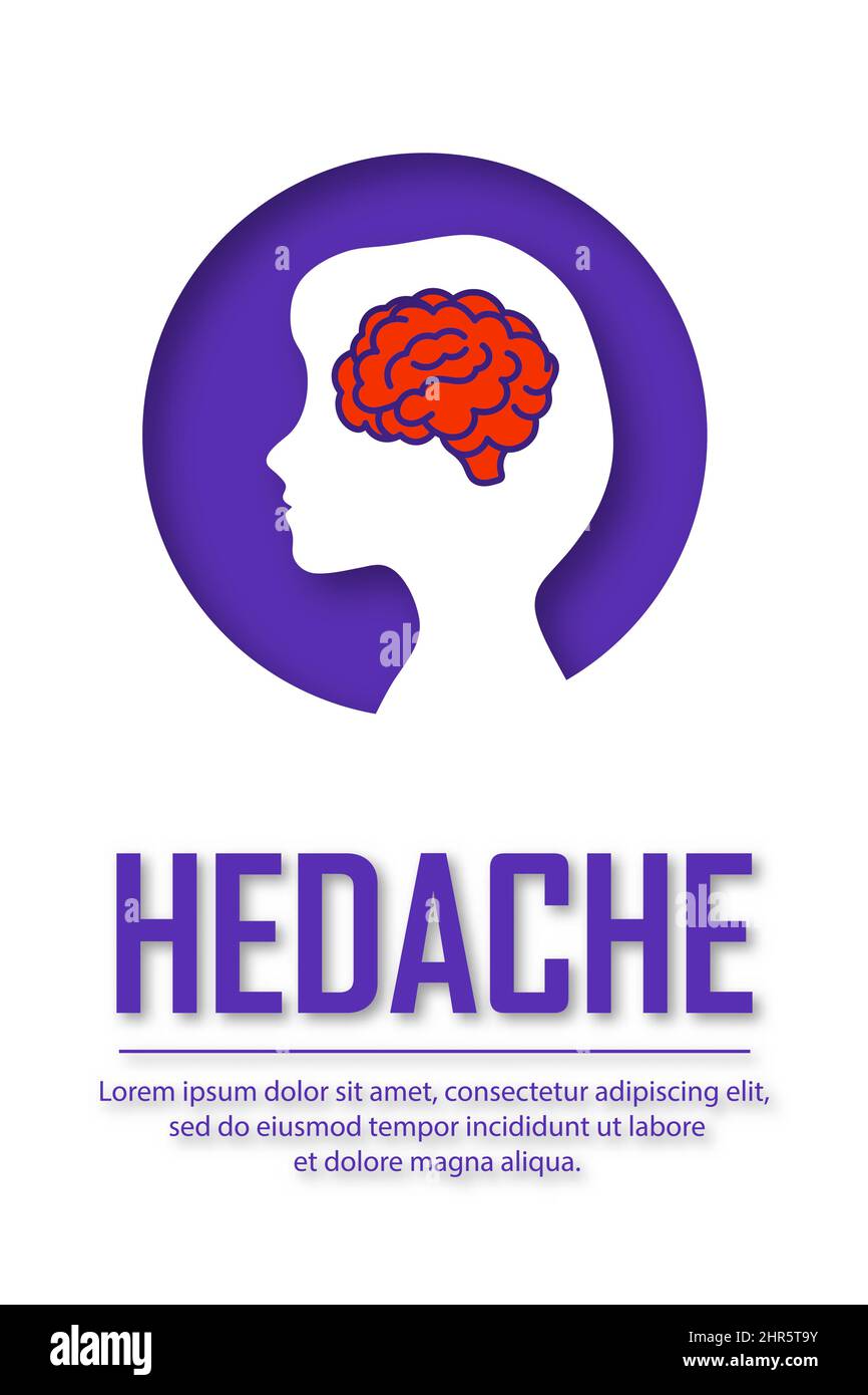 Headache poster. Conceptual illustration of migraine in people of ...