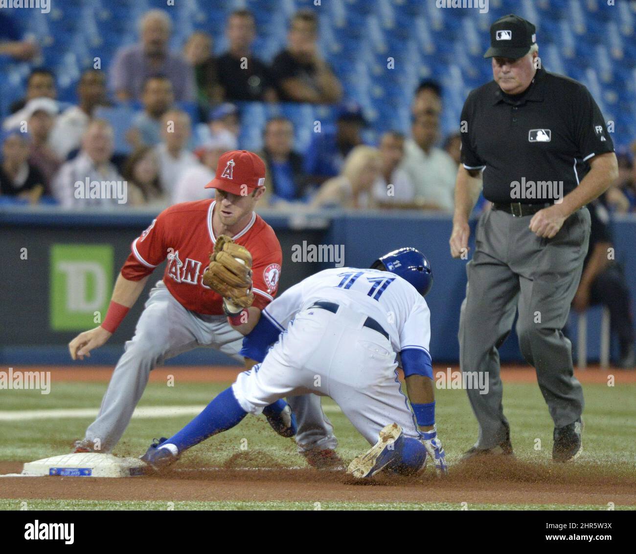 Toronto Blue Jays' Rajai Davis, 11, steals third as Los Angeles Angels ...