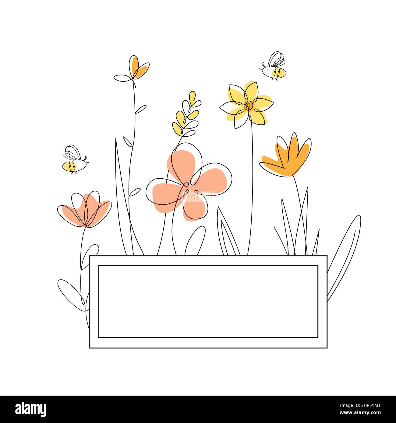 Rectangle frame with honey flowers and bees. Cartoon vector ...