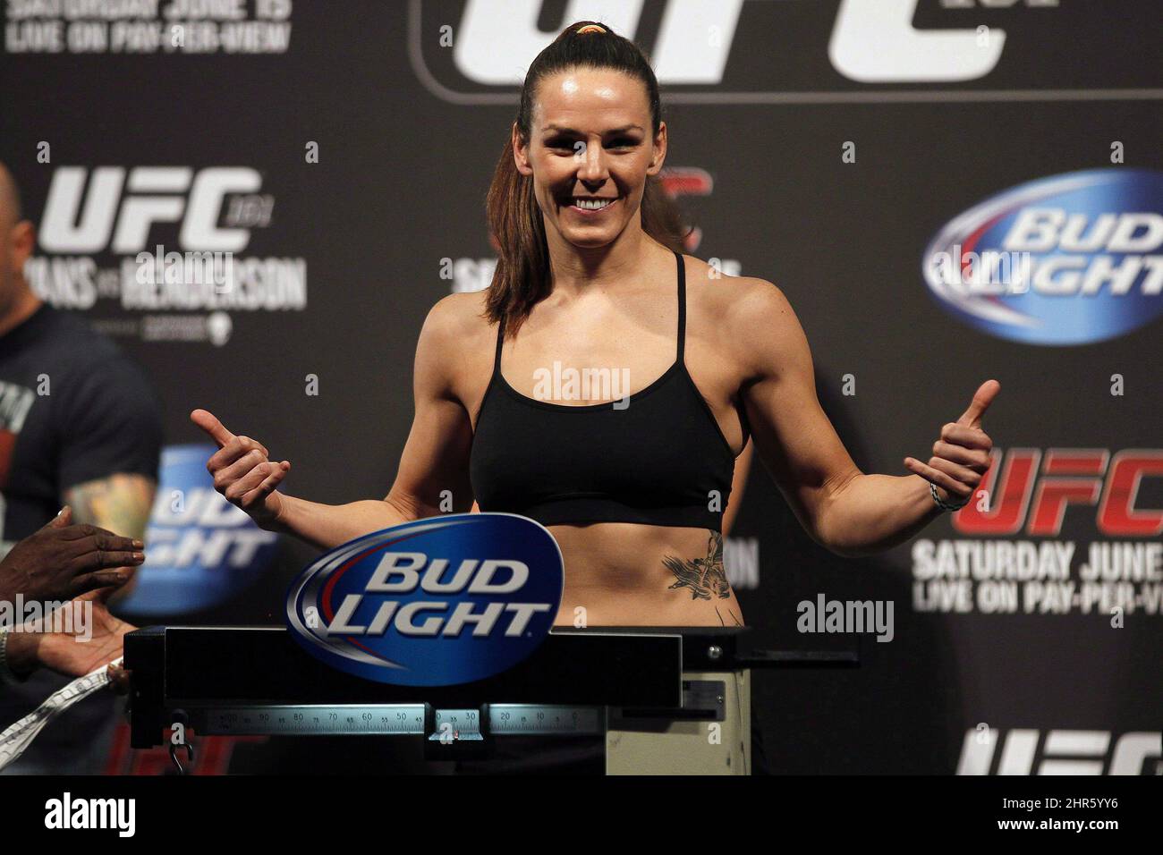 Bantamweight Alexis Davis makes weight during the UFC 161 weigh-in in ...