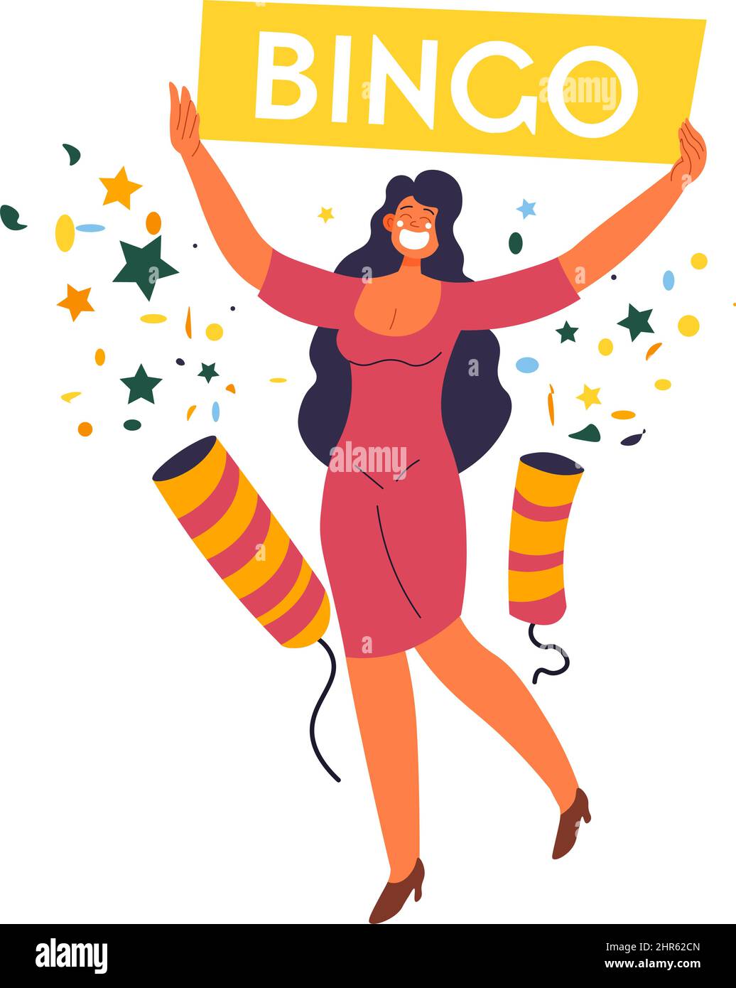 Woman with bingo sign, congrats on winning lottery Stock Vector Image ...