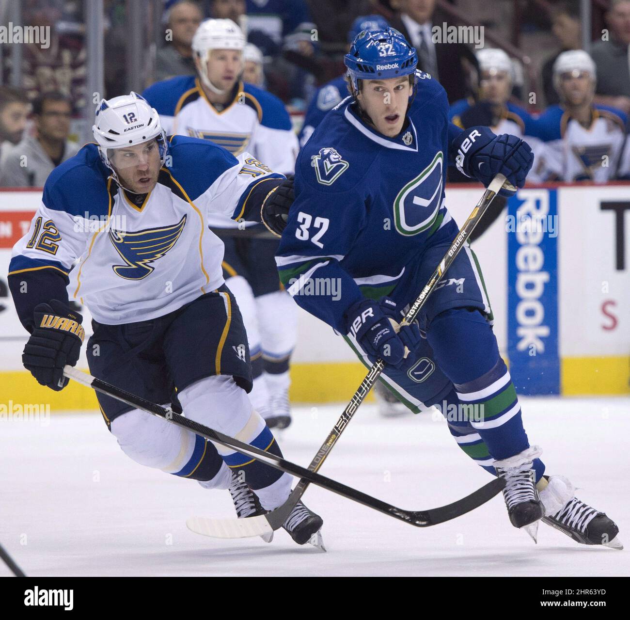 Vancouver Canucks right wing Dale Weise (32) and St. Louis Blues center ...