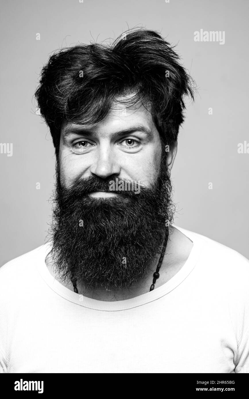 Positive happy handsome bearded man Black and White Stock Photos ...