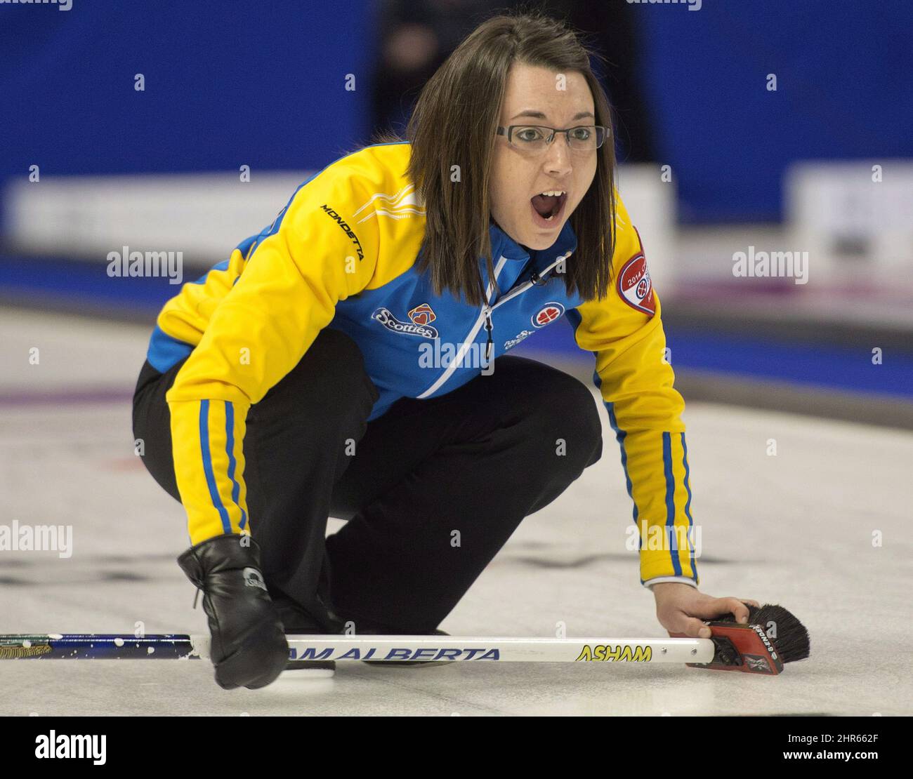 Alberta skip Val Sweeting calls a shot during her finals match against ...