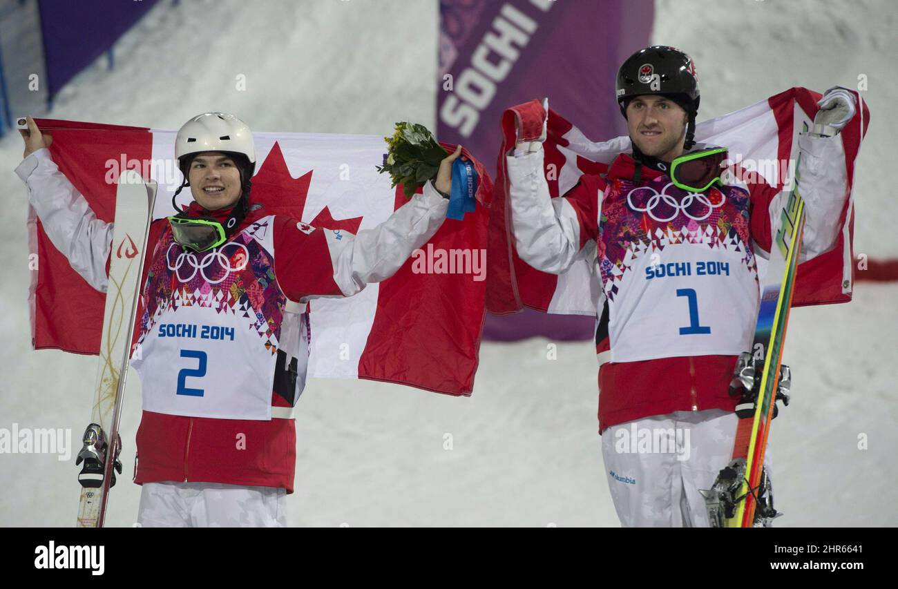Canada's Alex Bilodeau, gold medallist, right, and silver medallist ...